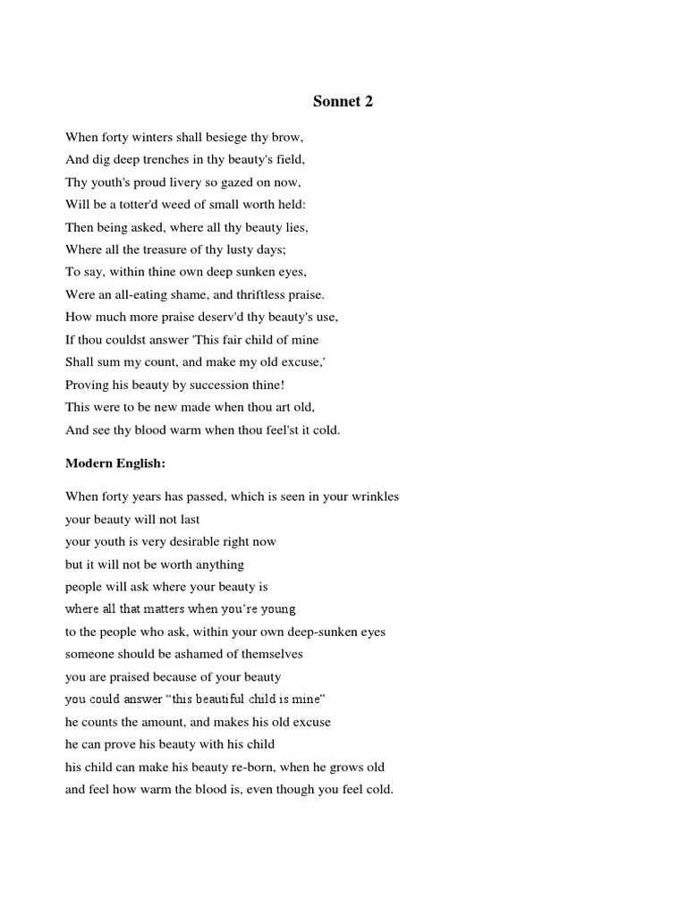 Sonnet 2 | PDF | Shakespeare's Sonnets | Stanzaic Form