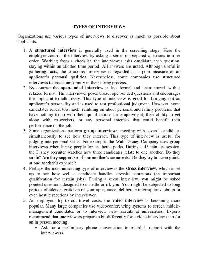 Types of Interviews | PDF | Interview | Employment