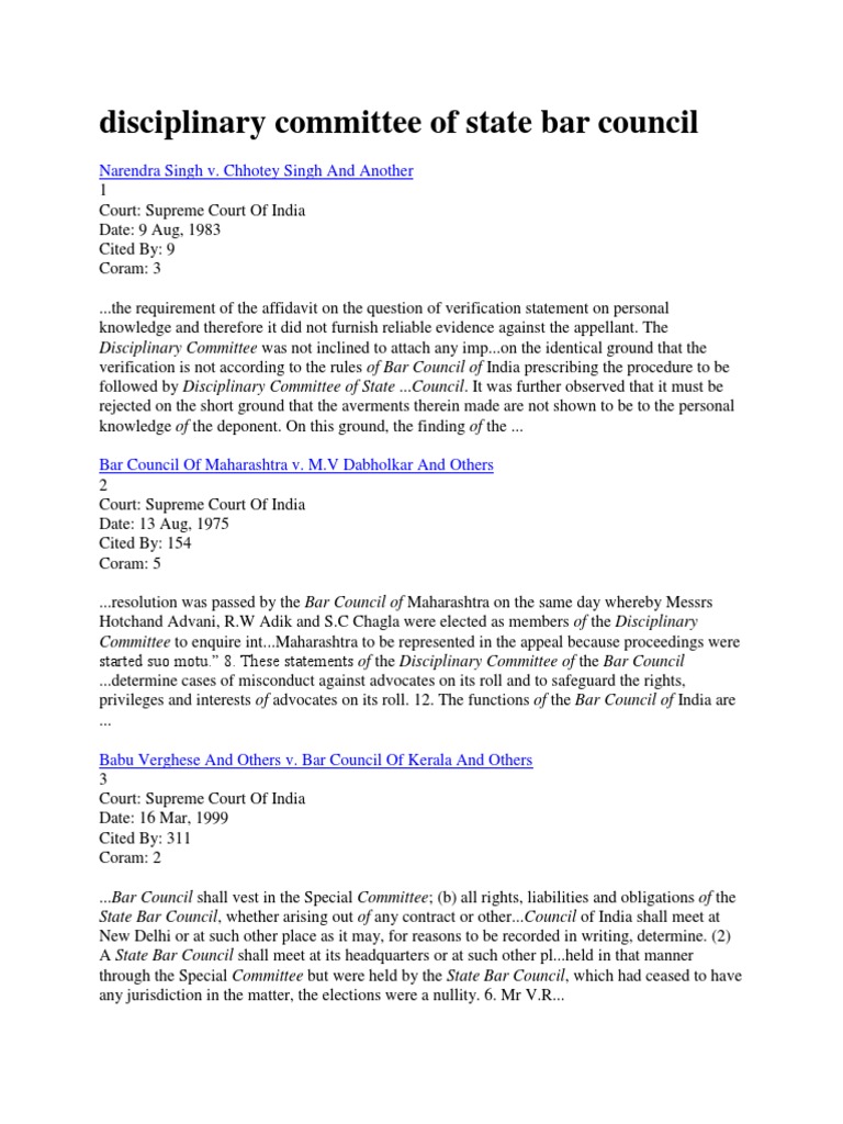 Disciplinary Committee of State Bar Council | PDF | Advocate | Supreme ...