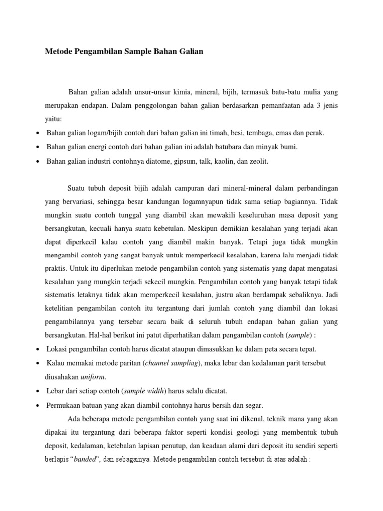 Metode Pengambilan Sample Bahan Galian | PDF