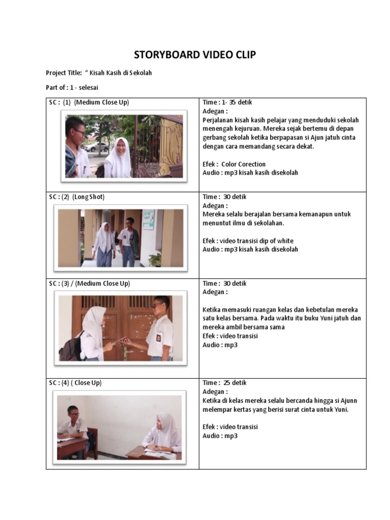 Contoh Storyboard Video Clip Tugas Akhir TAV | PDF
