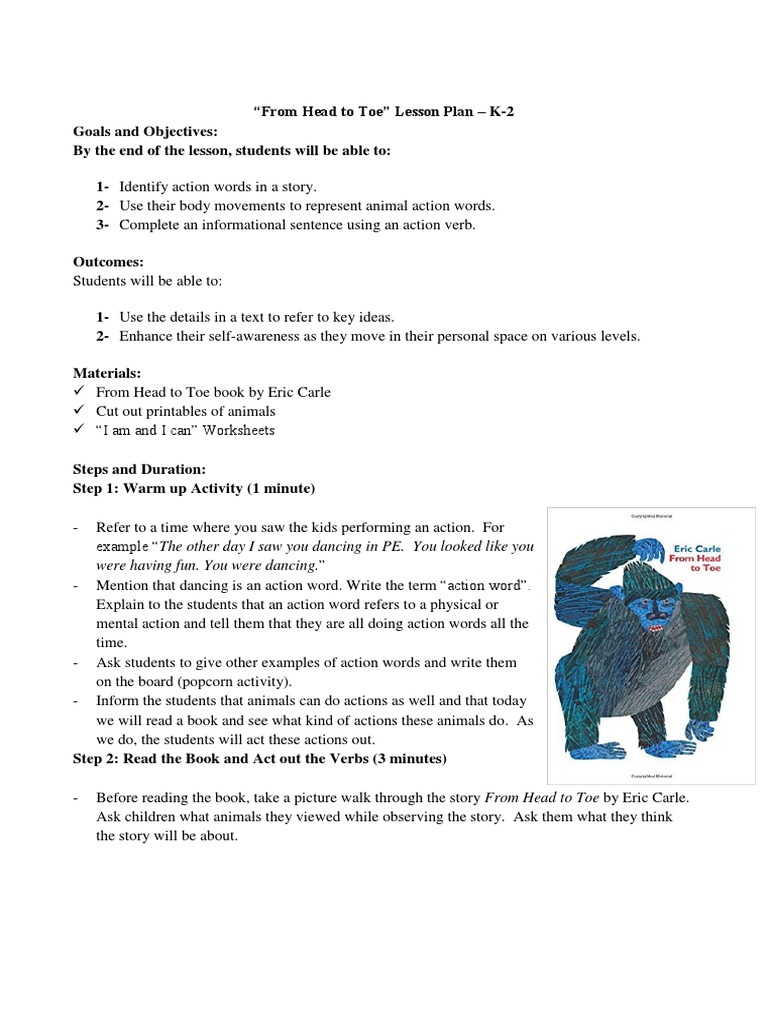 Head To Toe Lesson Plan | PDF | Lesson Plan | Books