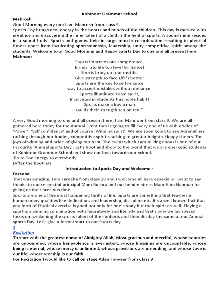 Sports Day Comparing Script 2018 | PDF | Taekwondo