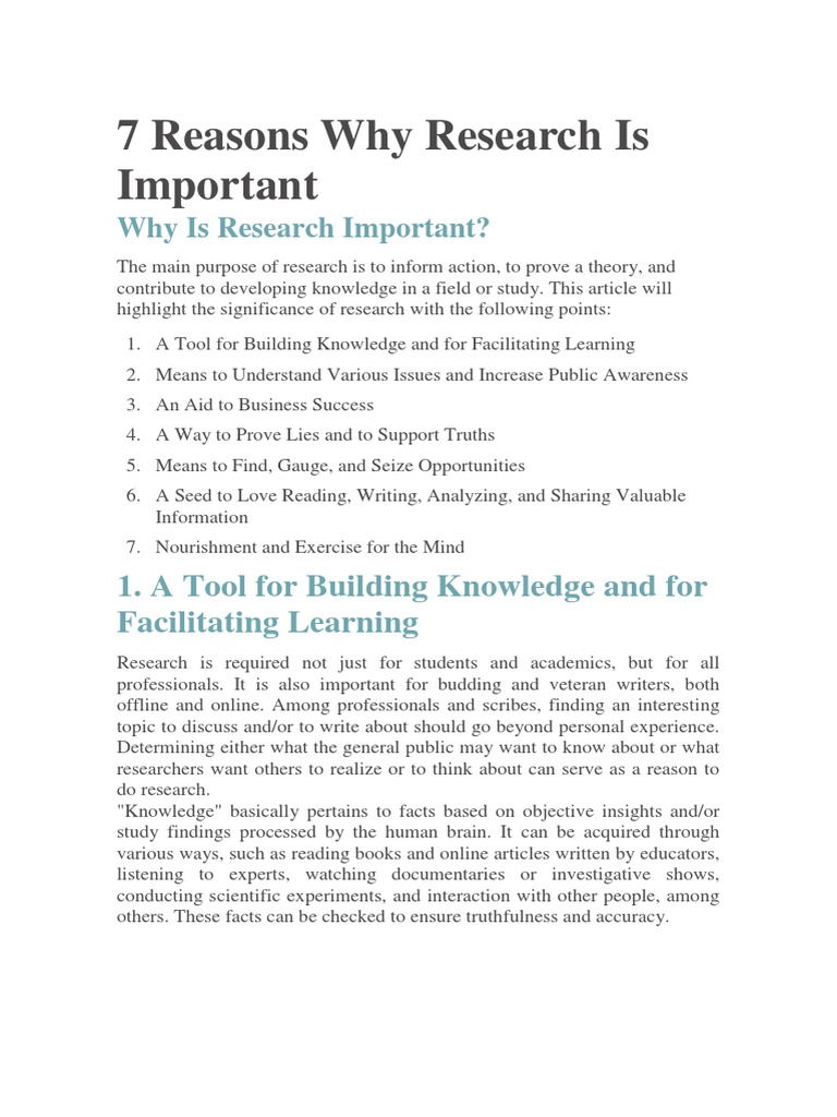 7 Key Reasons Research Matters | PDF | Literacy | Knowledge