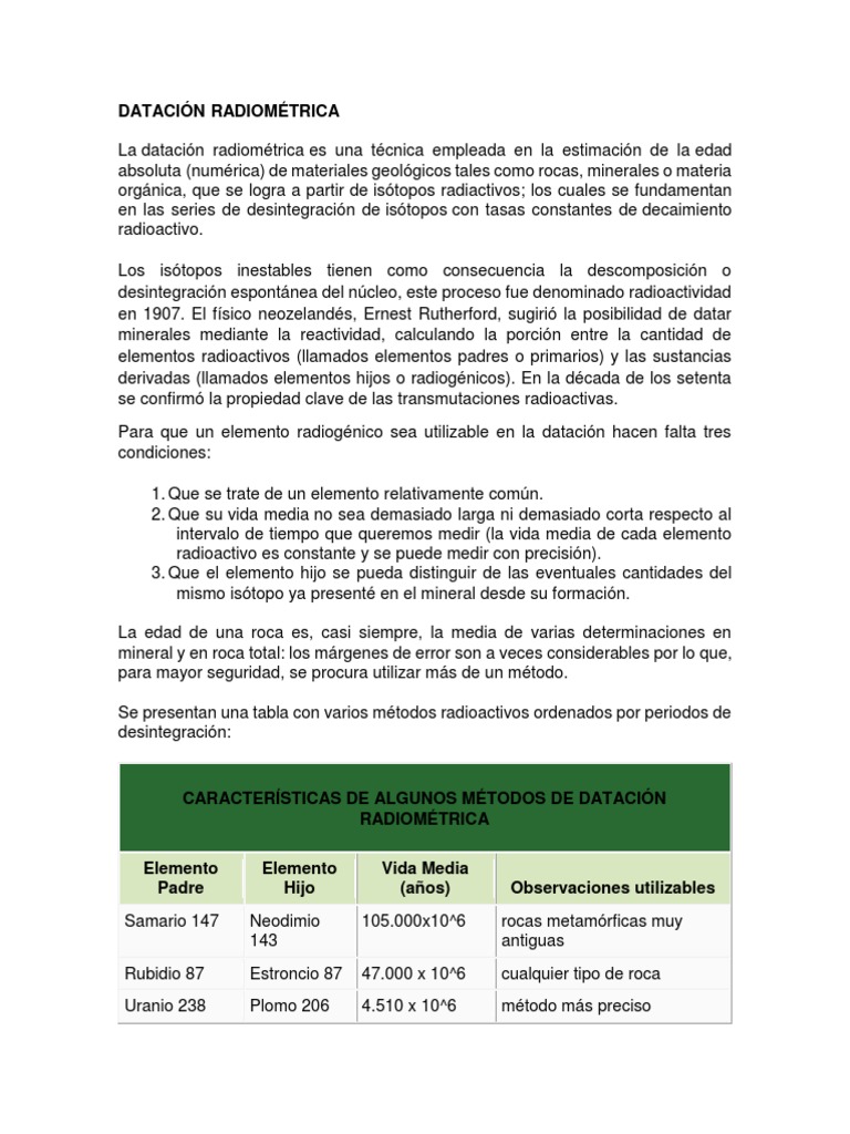 Datación Radiométrica | Descargar gratis PDF | Desintegración ...