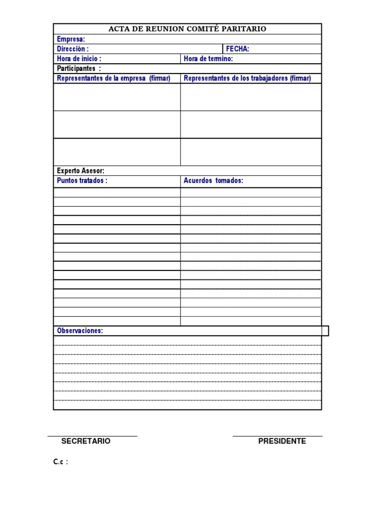 Formato de Acta de Reunion de Comite Paritario | PDF