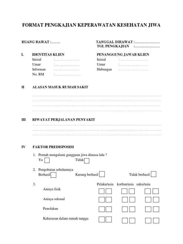 Format Pengkajian Keperawatan Jiwa | PDF | Pengembangan Diri