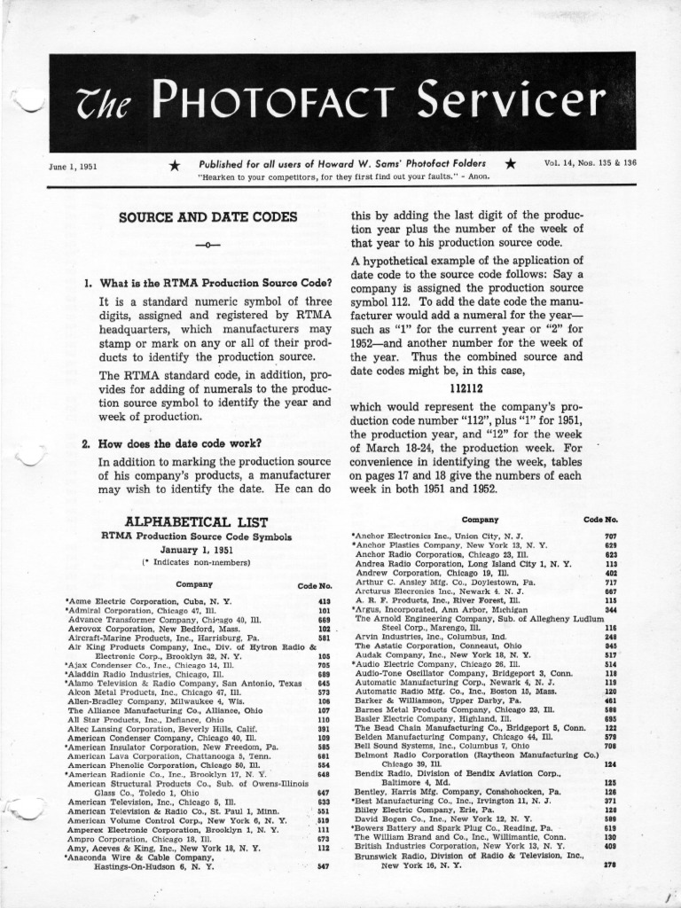 1951 RTMA-EIA Codes | PDF