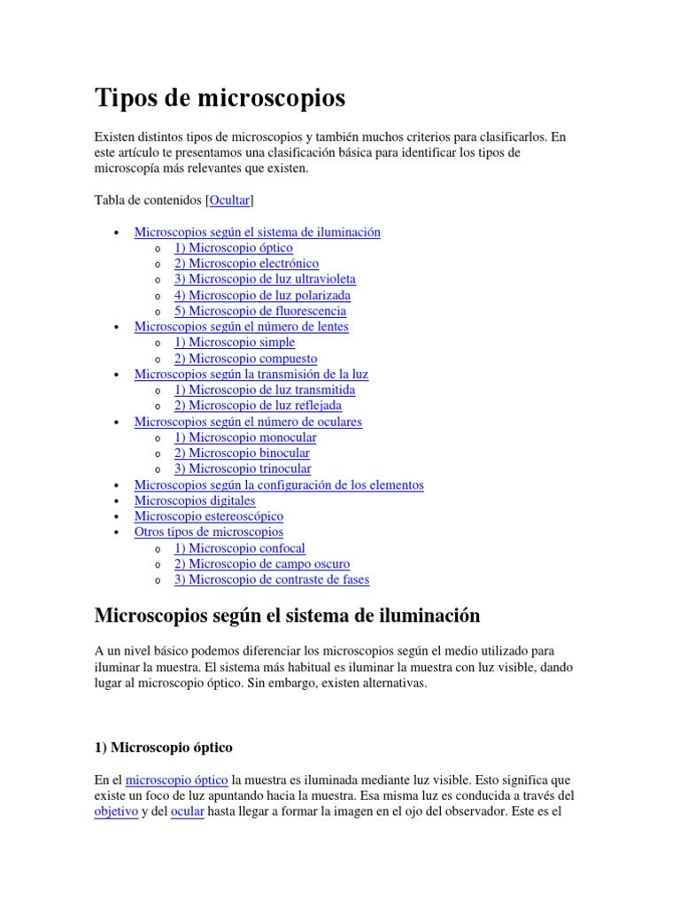 Tipos de Microscopios | PDF | Microscopio | Óptica