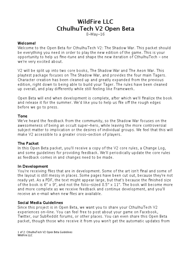 CthulhuTech Open Beta - Read Me - 1.2 PDF | PDF | Social Information ...