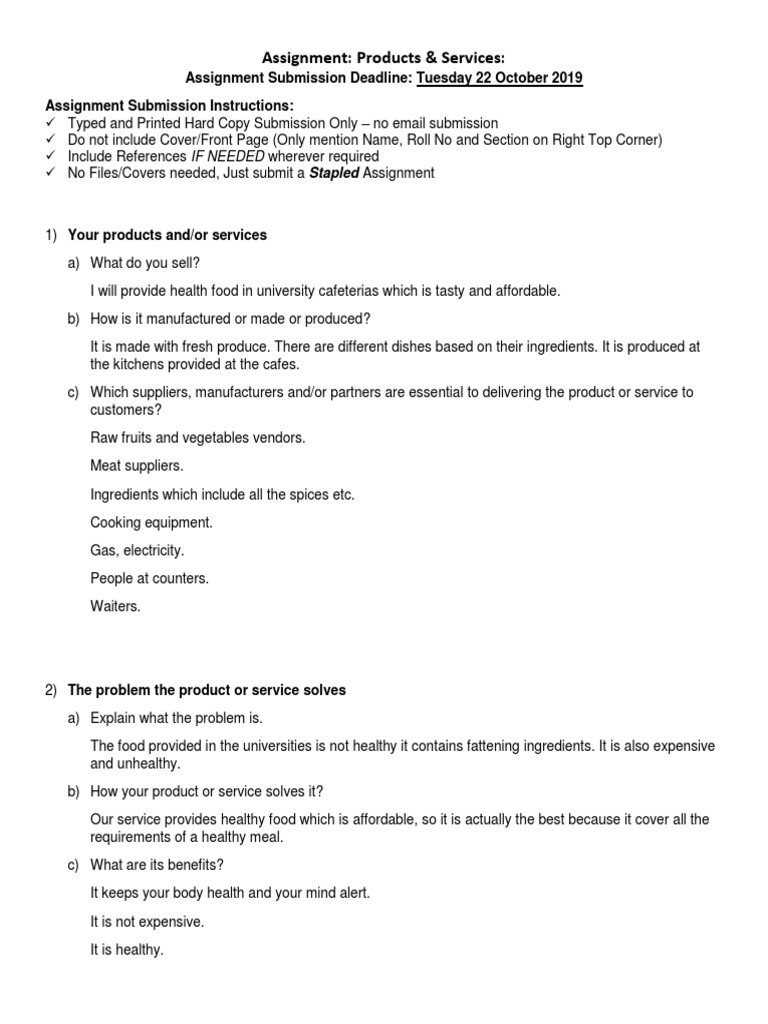 Assignment 3 - Business Product-Service | PDF | Healthy Diet | Foods