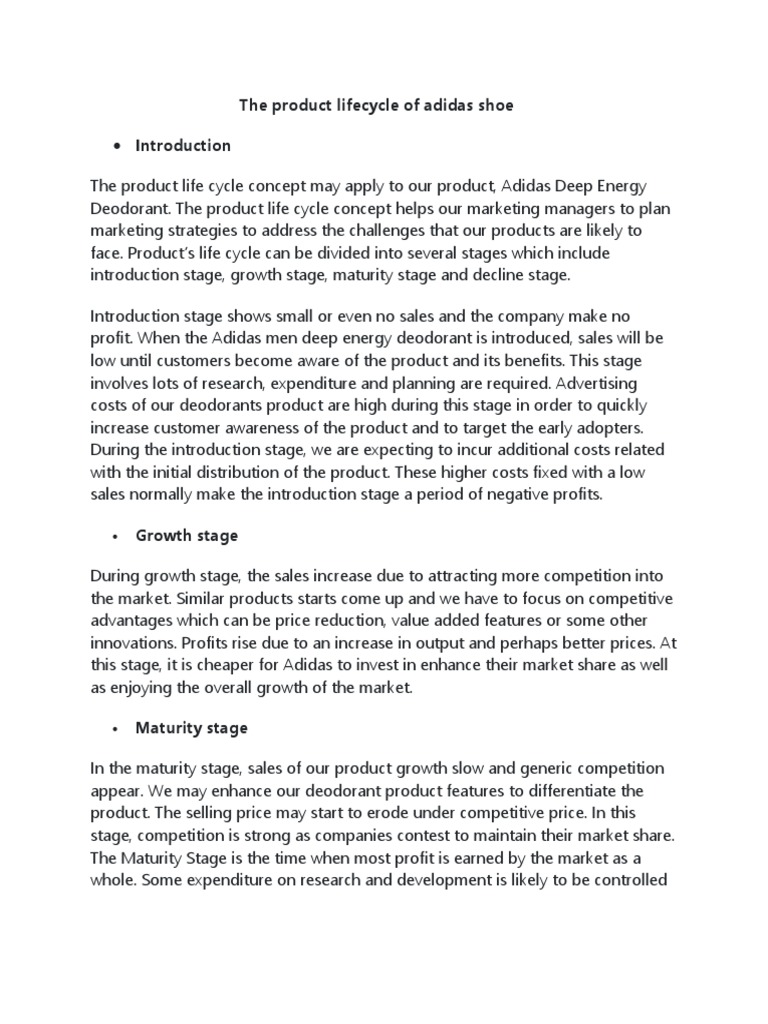 Adidas Shoe Product Life Cycle Analysis | PDF | Sales | Product Lifecycle