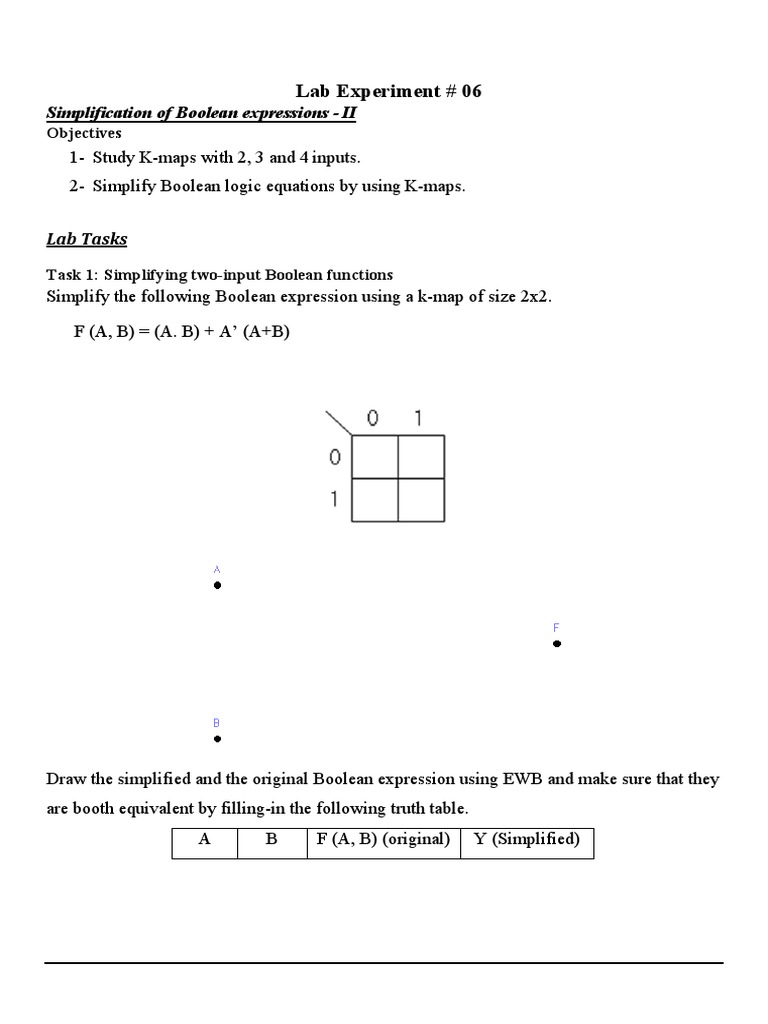 CS302 - Lab Manual - Week No PDF | PDF | Boolean Algebra | Teaching Mathematics