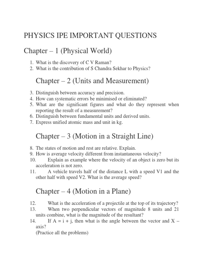 Physics Ipe Important Questions | PDF | Collision | Velocity