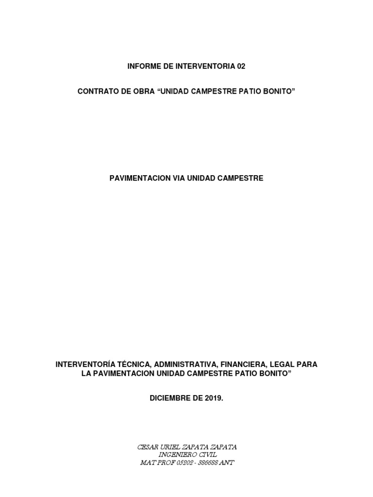 Informe de Interventoria (Ejemplo) | PDF | Ingeniero civil | Sectores ...