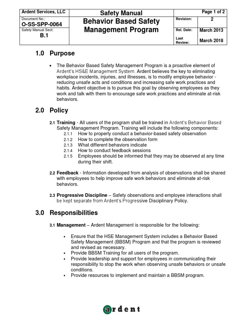 Behavior Based Safety Management Program | PDF | Business