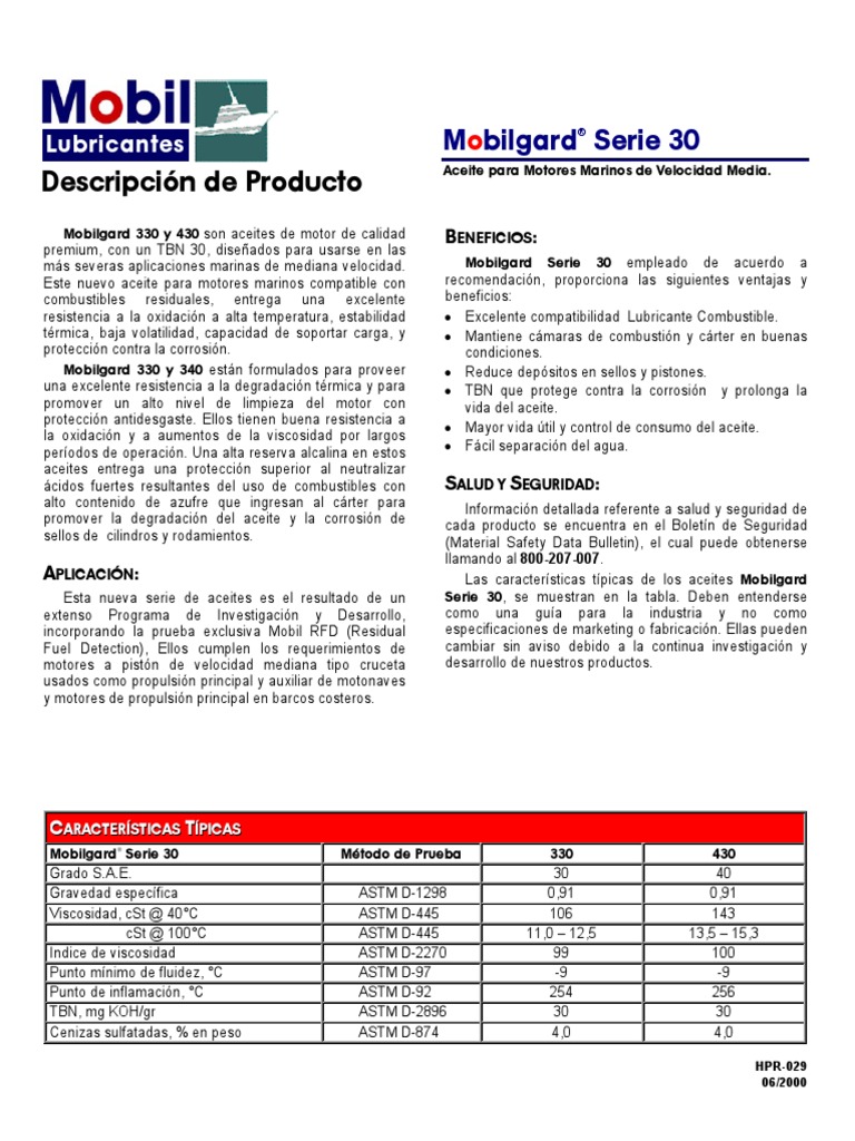 Aceites Mobilgard Serie 30 para Motores | PDF | Petróleo | Lubricante