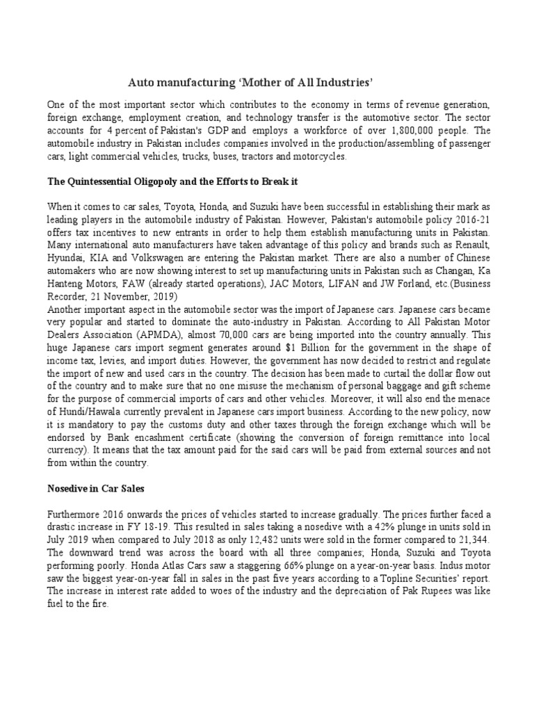Auto Industry Case Study | PDF | Motor Vehicle | Vehicles