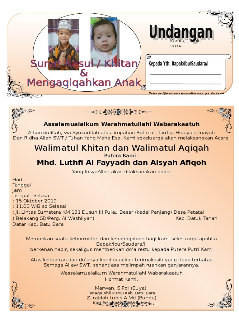 Contoh Undangan Sunat Rasul Atau Undanga | PDF
