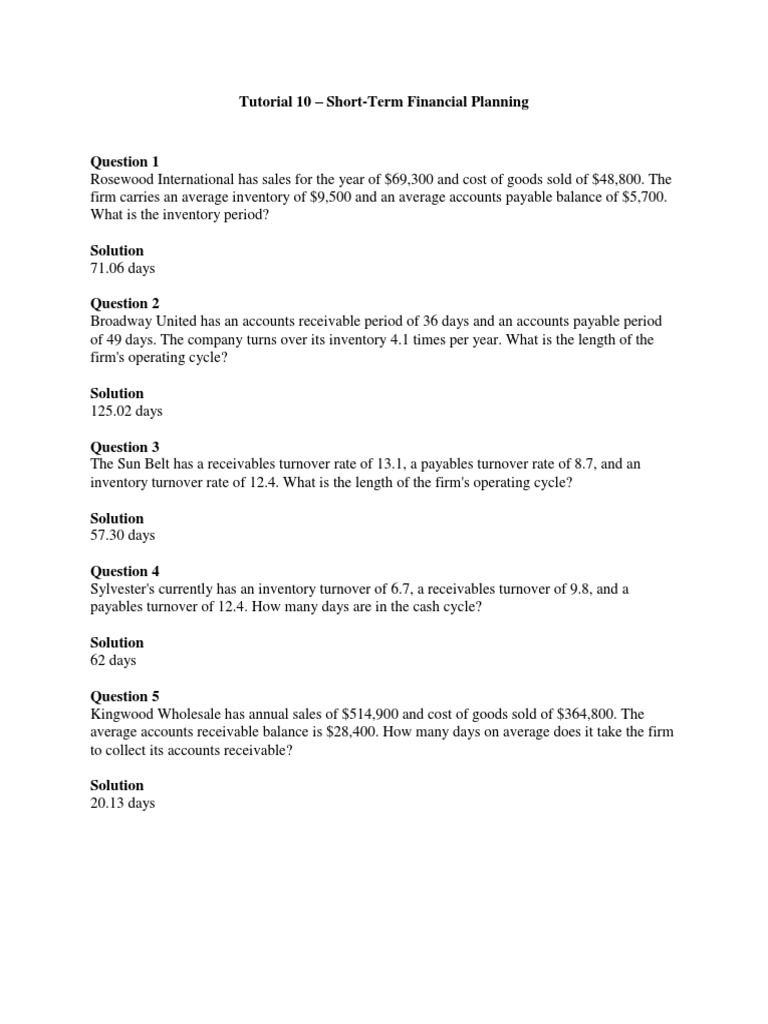 Tutorial 10 - Short-Term Financial Planning | PDF