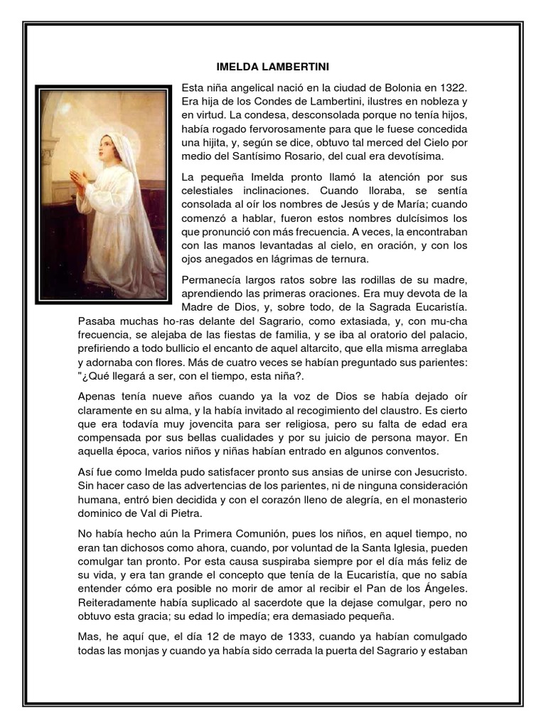 Vida y legado de Beata Imelda Lambertini | PDF | eucaristía | anglicano