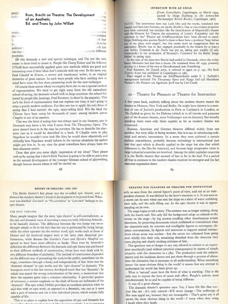 Brecht Theatre For Pleasure or Theatre For Instruction PDF | PDF