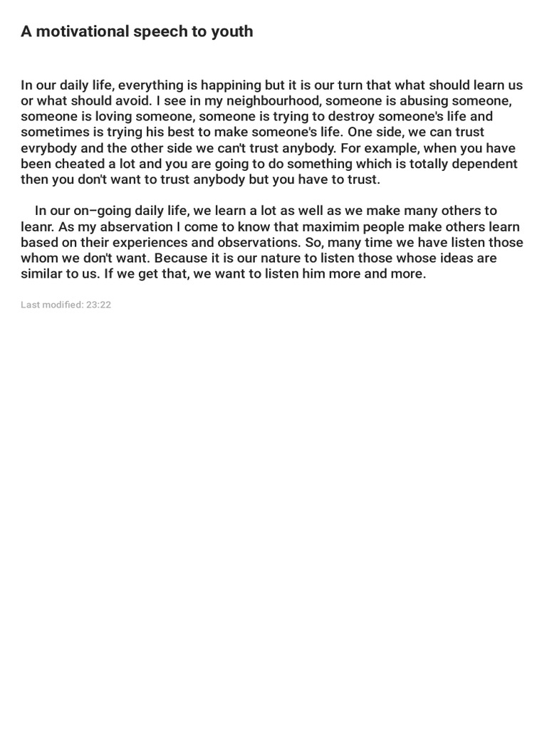 Motivational Speech For Youth Empowerment Pdf