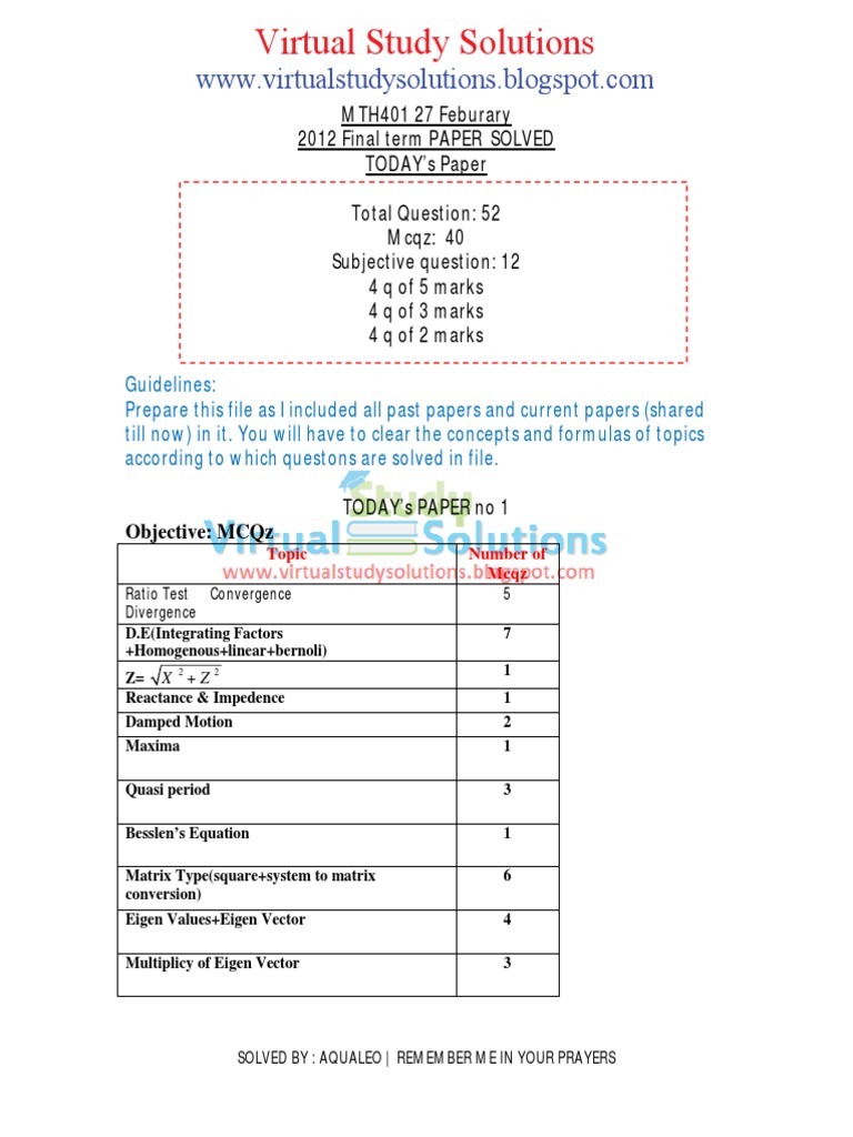 MTH401 Subjective Solved Mid Term Past Paper | PDF | Eigenvalues And ... MTH401 Subjective Solved Mid Term Past Paper | PDF | Eigenvalues And ...