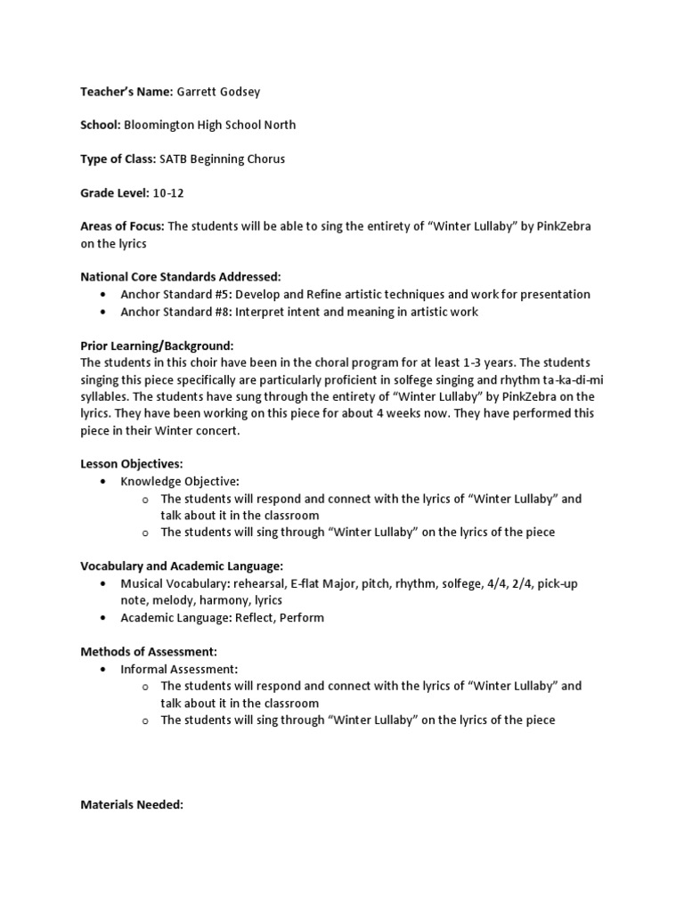 Teaching "Winter Lullaby" in Chorus | PDF | Singing | Choir