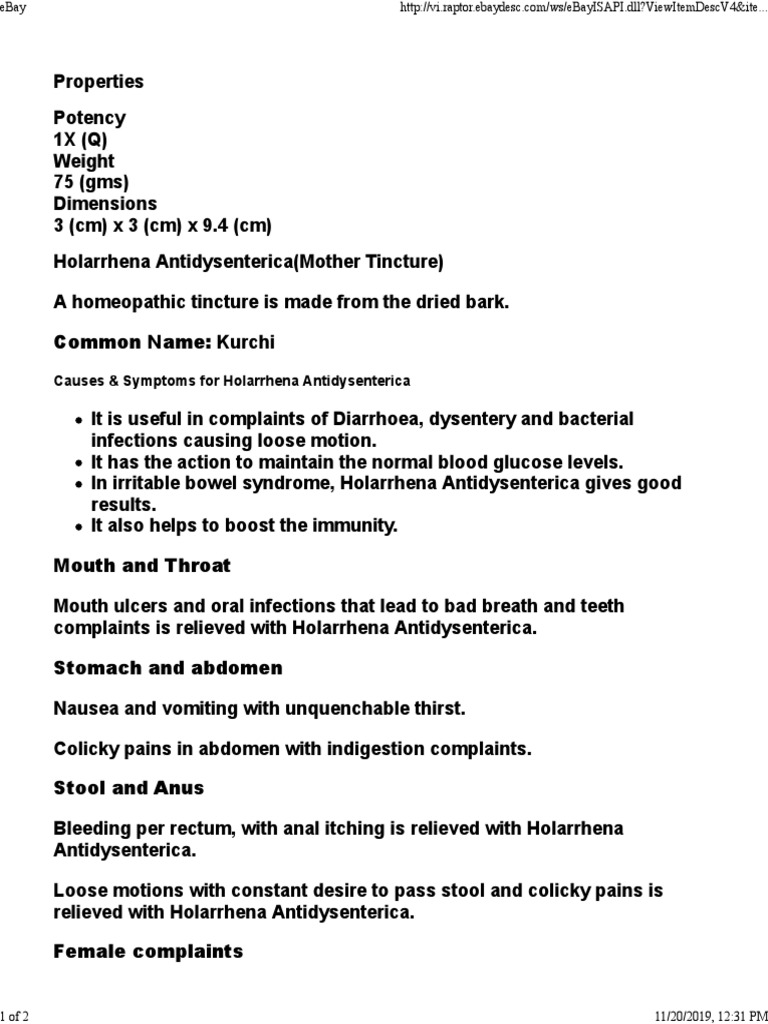Kurchi Q: Uses and Benefits | PDF | Homeopathy | Diarrhea