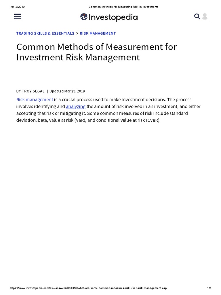 Common Methods For Measuring Risk in Investments | PDF | Financial Risk ...