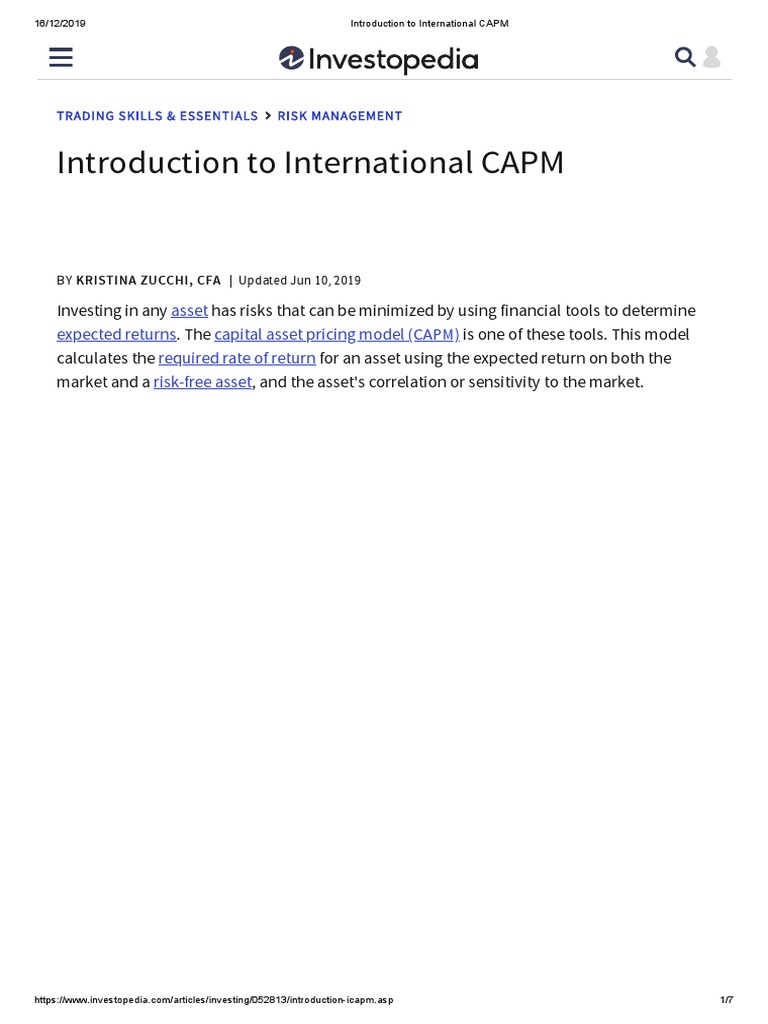 Introduction To International CAPM | PDF | Capital Asset Pricing Model ...