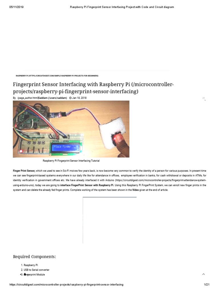 Raspberry Pi Fingerprint Sensor Interfacing Project With Code and Circuit Diagram | PDF ...