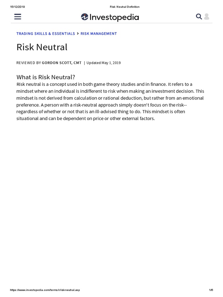 Risk Neutral Definition | PDF | Risk Aversion | Risk