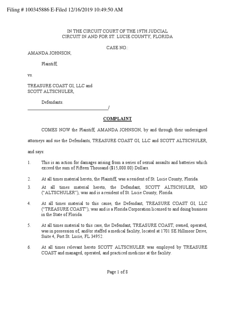 Amanda Johnson's Complaint Against Dr. Scott Altschuler | PDF ...