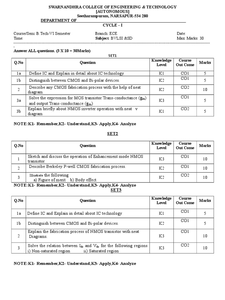 Model Question Paper | PDF | Cmos | Mosfet
