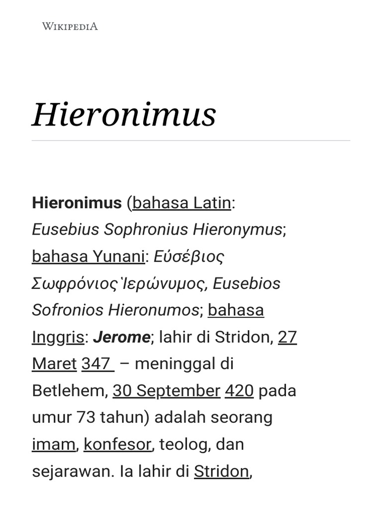 Santo Hieronimus: Tokoh Teologi dan Sejarah | PDF