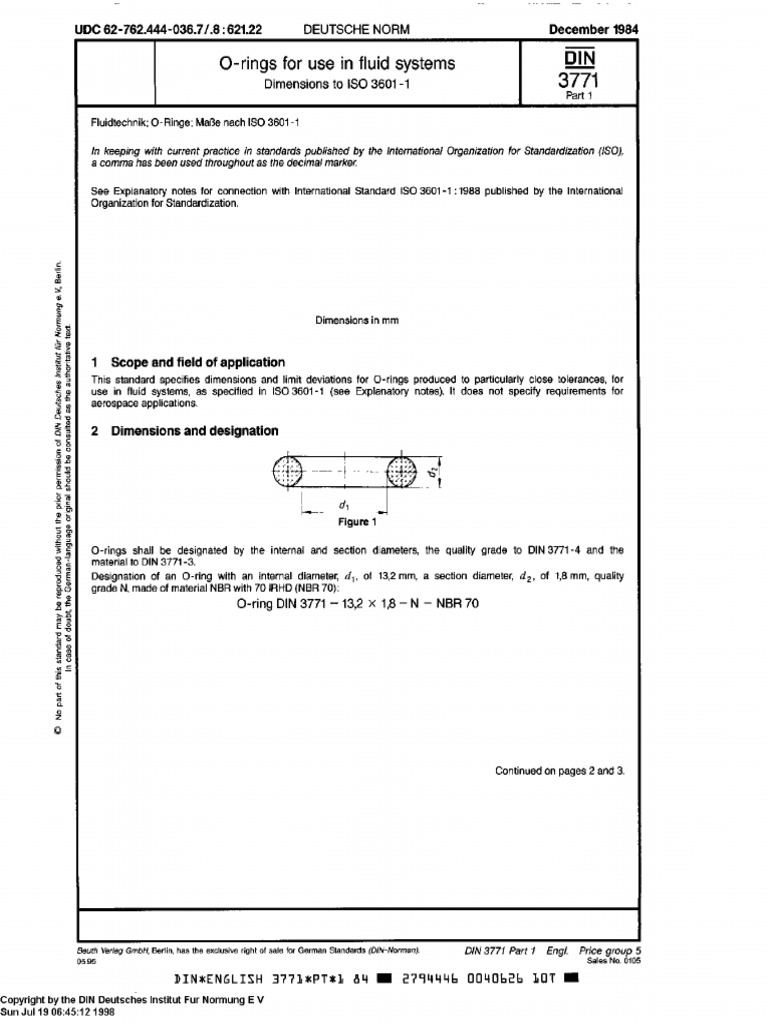 DIN 3771-1-1984, O Rings For Use in Fluid Power Systems | PDF