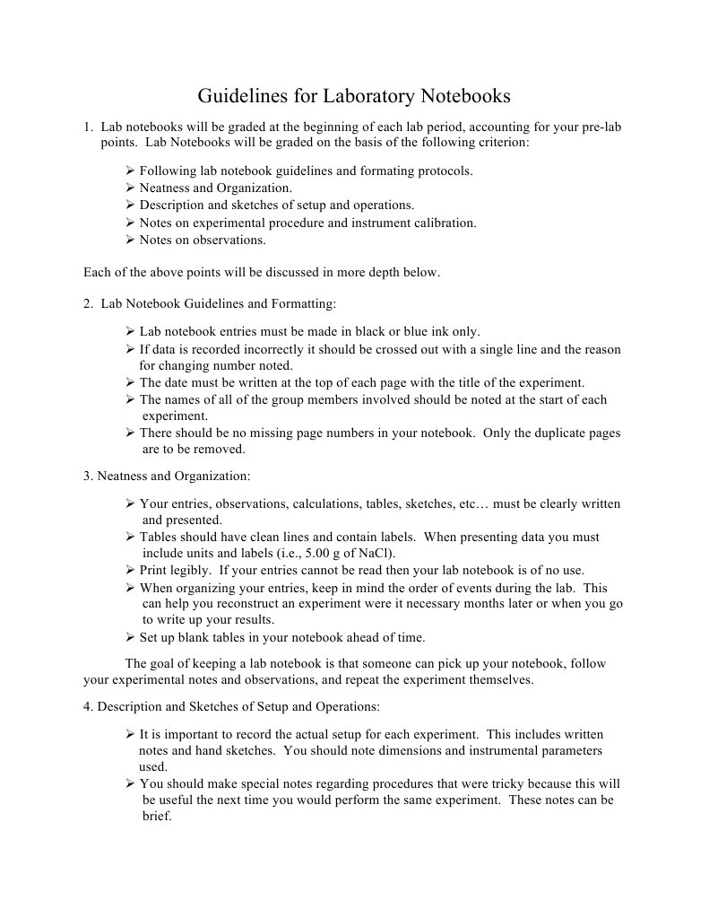 Guidelines For Laboratory Notebooks | PDF | Observation | Experiment