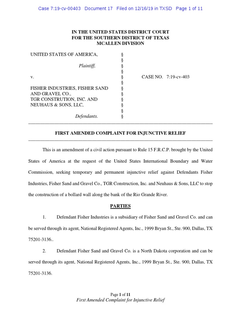 Injunctive Relief | PDF | Complaint | River