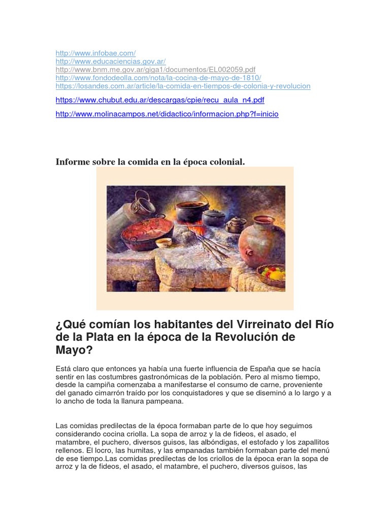 Informe Sobre La Comida en La Época Colonial | PDF | Maíz | Cocina