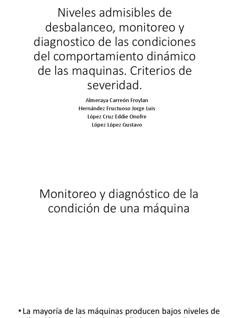 Niveles Admisibles de Desbalanceo, Monitoreo y Diagnostico | PDF