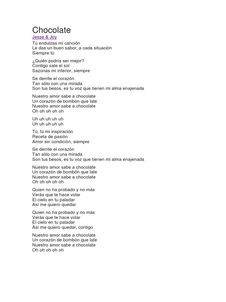 Amor y chocolate en la canción de Jesse & Joy | PDF