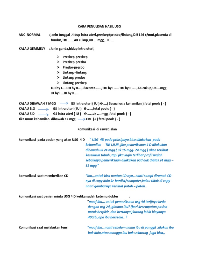 Cara Penulisan Hasil Usg | PDF