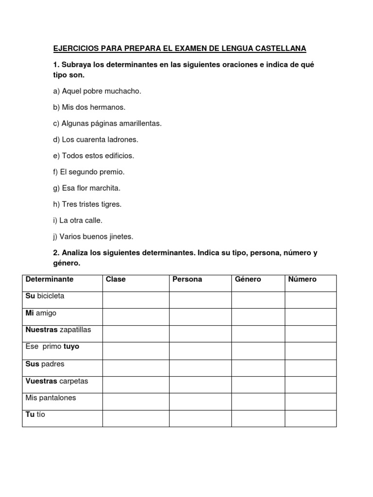 EJERCICIOS PARA EL EXAMEN DE LENGUA CASTELLANA 1º ESO | Lingüística ...