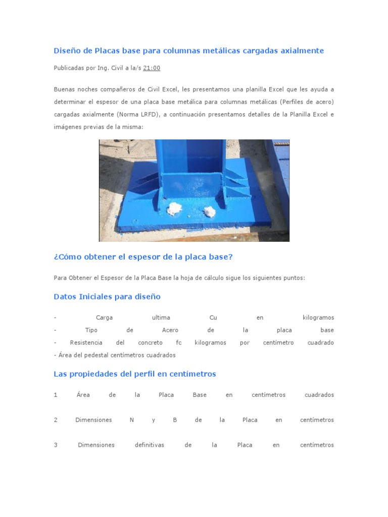Diseño de Placas Base para Columnas Metálicas Cargadas Axialmente | PDF | Diseño | Ingeniería