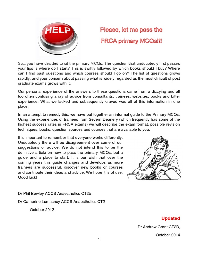 Primary FRCA MCQ Guide Update | PDF | Multiple Choice | Test (Assessment)
