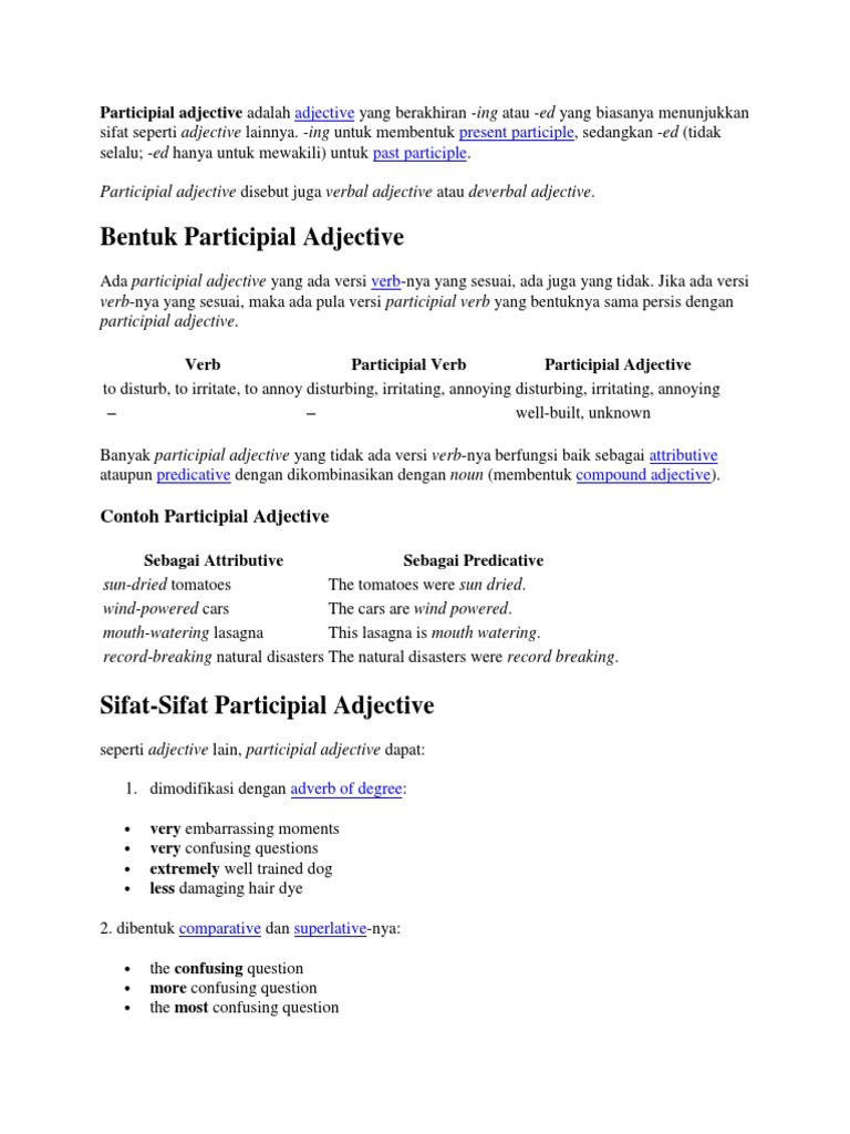 Participial Adjective - Pert. 5 (Self Materi) | PDF
