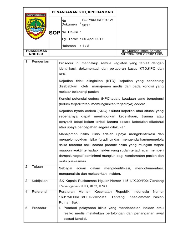 SOP Penanganan KTD | PDF