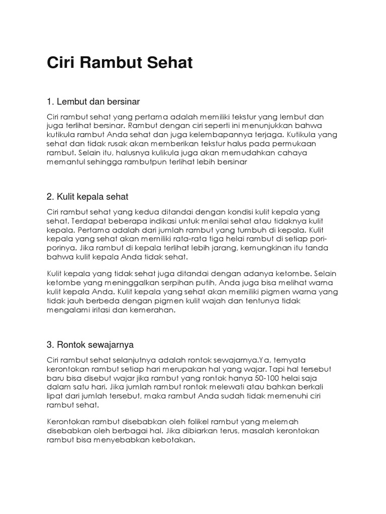 Ciri dan Kelainan Rambut Sehat | PDF | Griya & Taman | Kesehatan Holistik